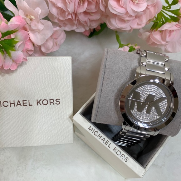 Michael Kors | Accessories | Michael Kors Runway Mk Logo Glitz Watch ...